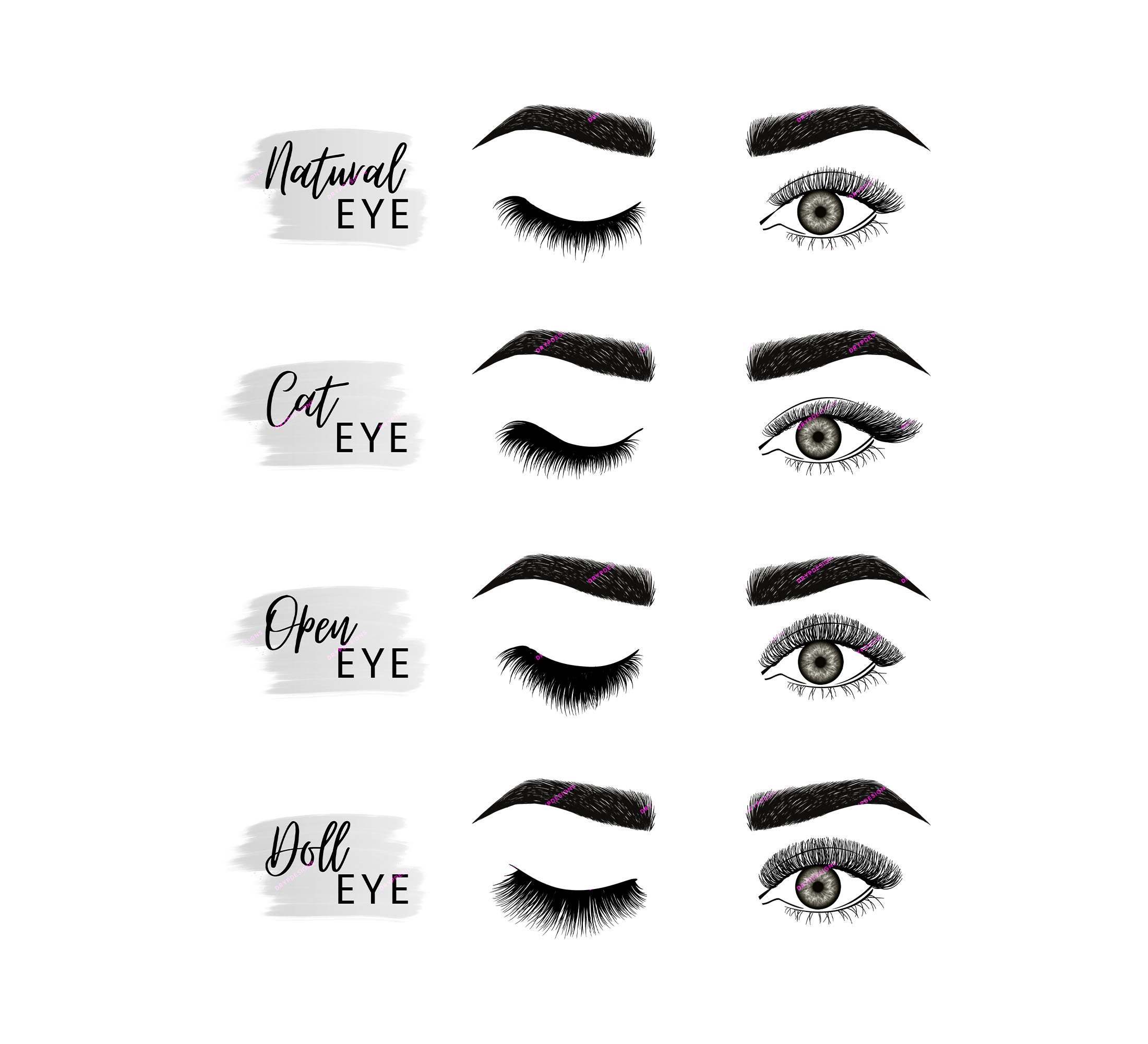 Eyelash Extension Style Chart Digital Art Print Bold Hazel - Etsy