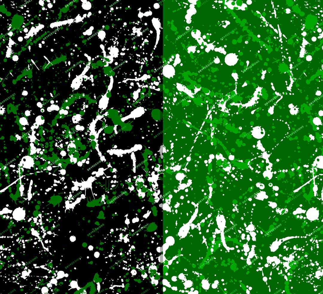 Green Paint Splatter Seamless Digital Paper Background Pattern - Black ...