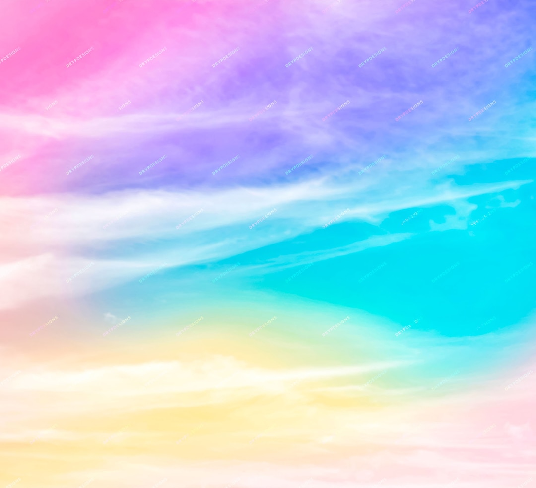 Rainbow Pastel Clouds Digital Paper Background - Vibrant Sky Texture ...