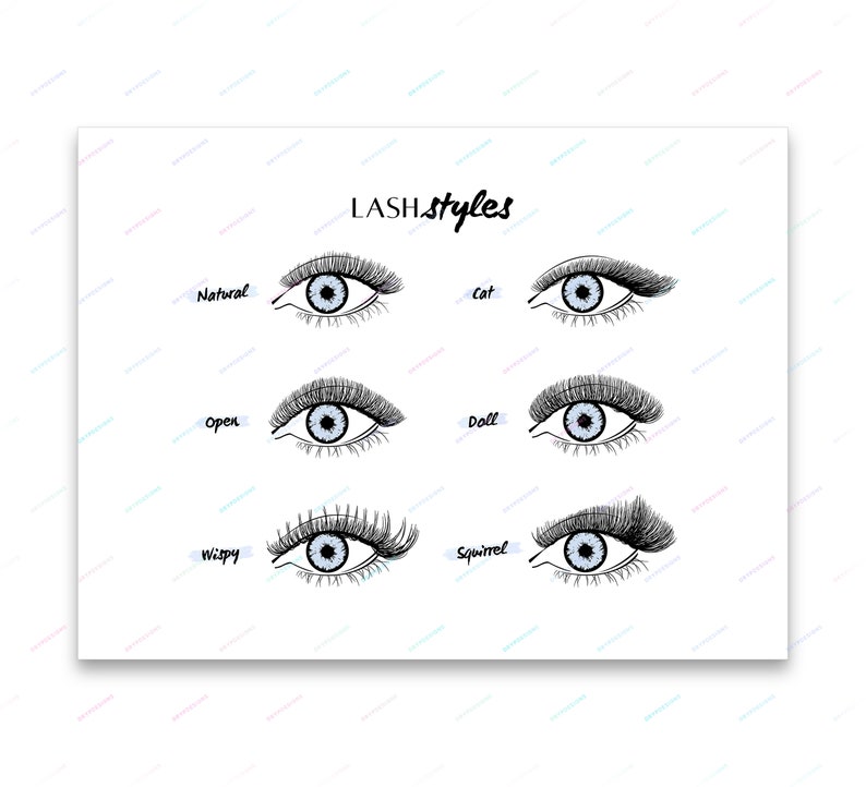 Eyelash Extension Style Chart Digital Art Print Esthetician - Etsy