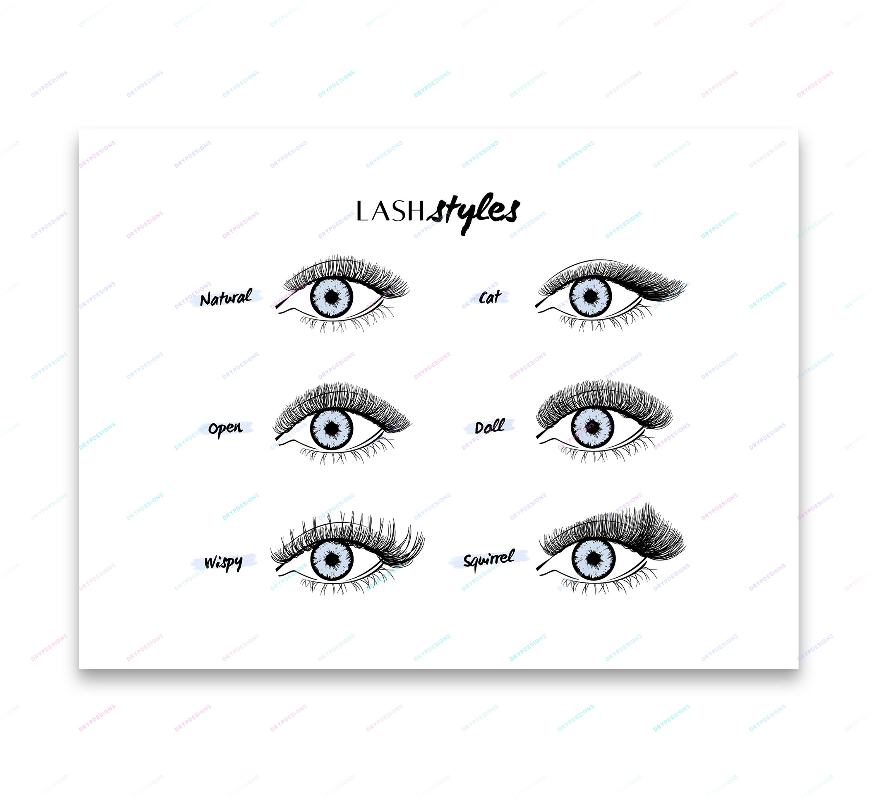 Eyelash Extension Style Chart Digital Art Print Esthetician - Etsy