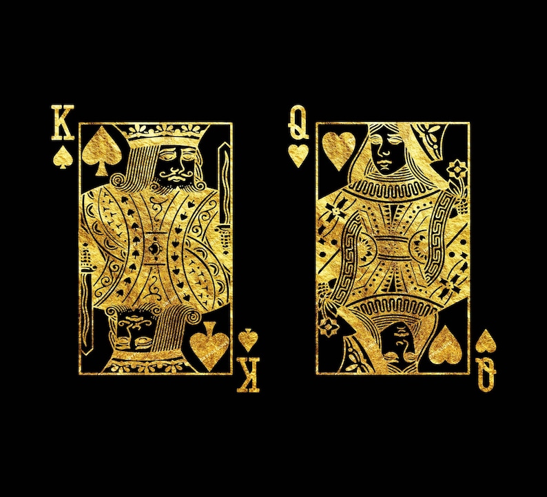 Gold King of Spades - Queen of Hearts Face Card PNG - Digital Art Print ...