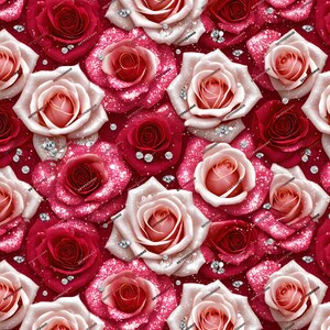 Red + Pink Diamond Roses Seamless Digital Paper Background - Realistic ...