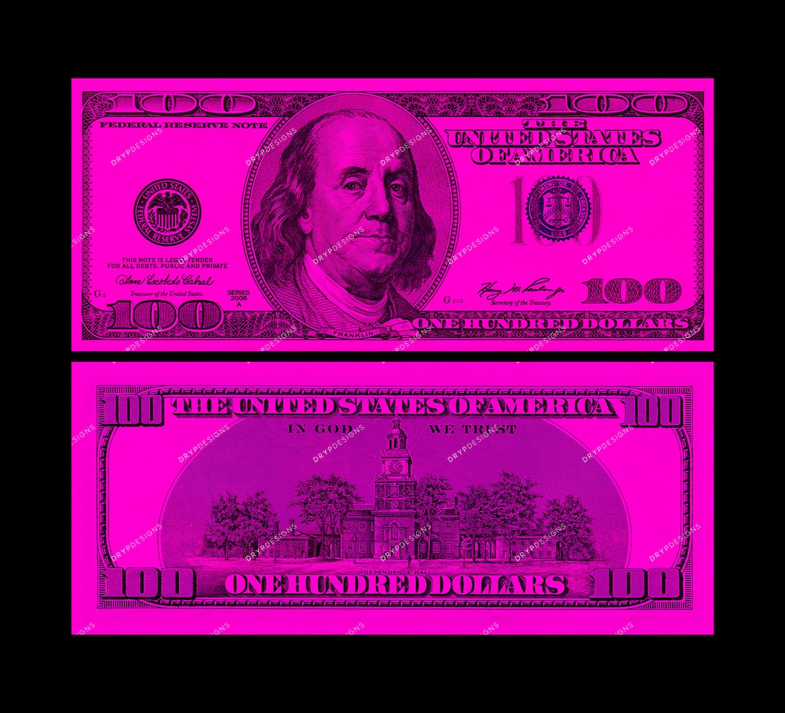 Pink Money 100 Dollar Bills PNG US One Hundred Dollar Bill - Etsy