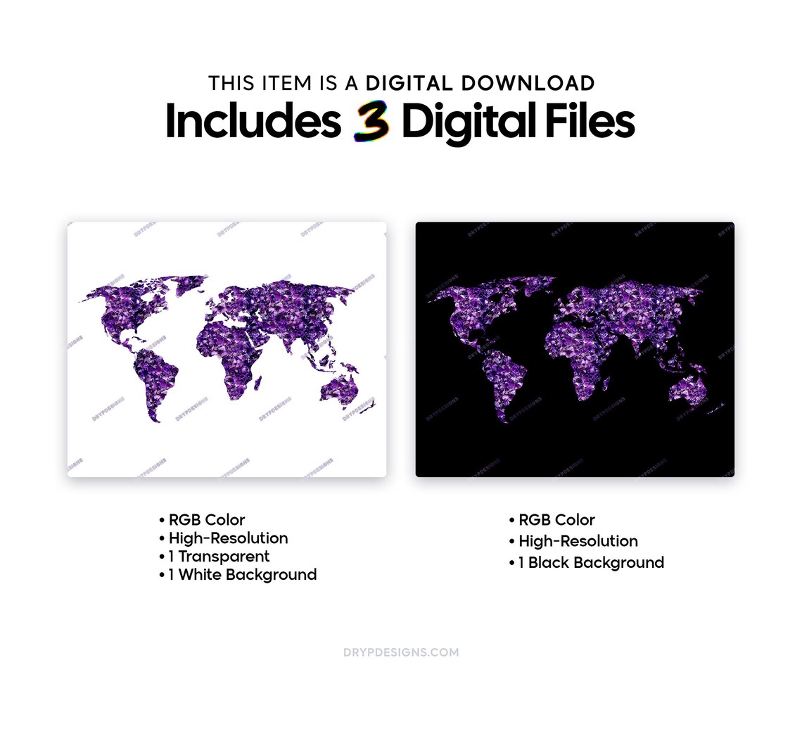Purple Crystal World Map PNG Graphic Gemstone Crystal - Etsy