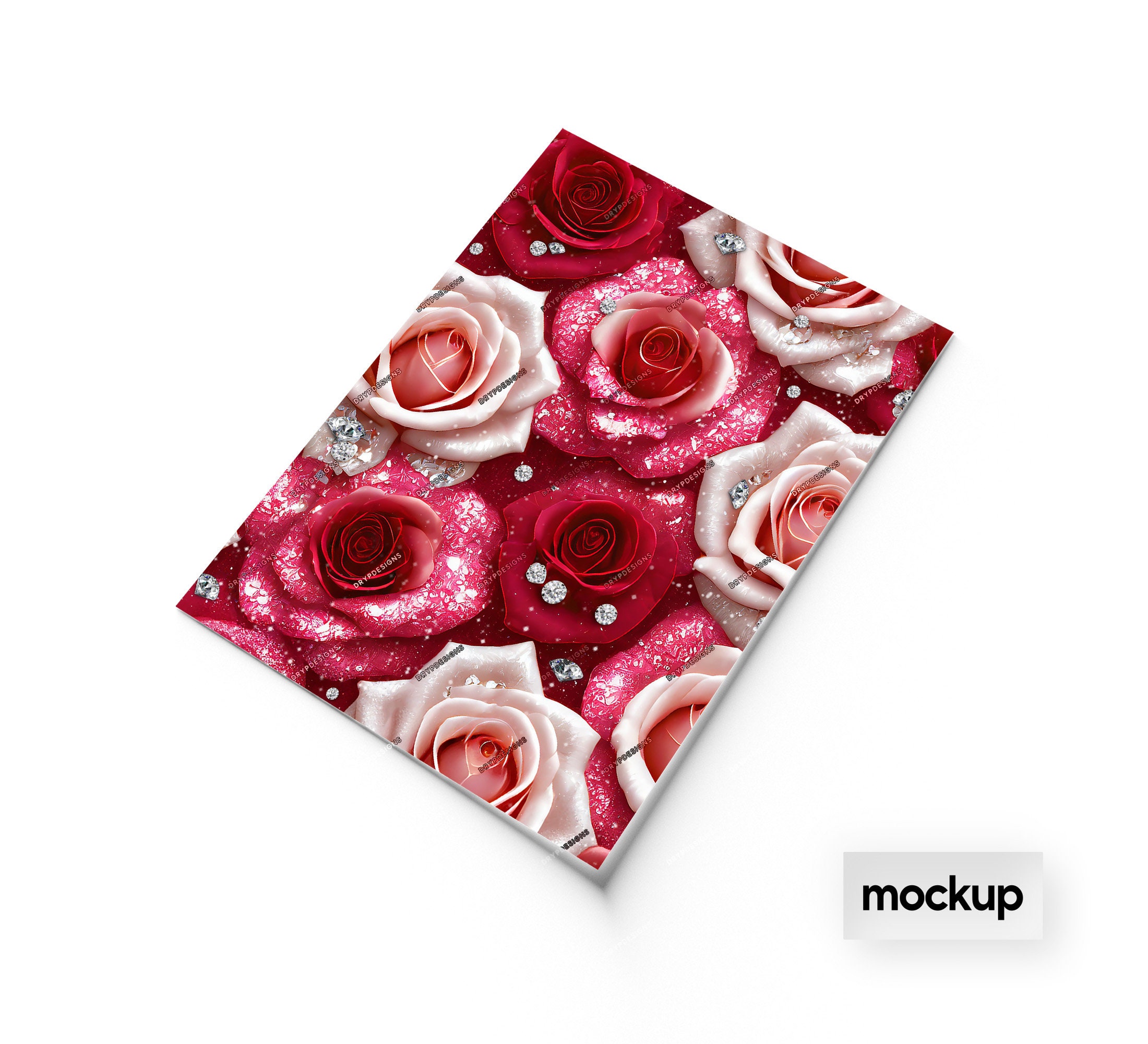 Red + Pink Diamond Roses Seamless Digital Paper Background - Realistic ...