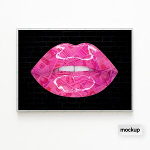Pink Money Lips PNG Graphic - Luscious Lips Digital Art Print - Money ...