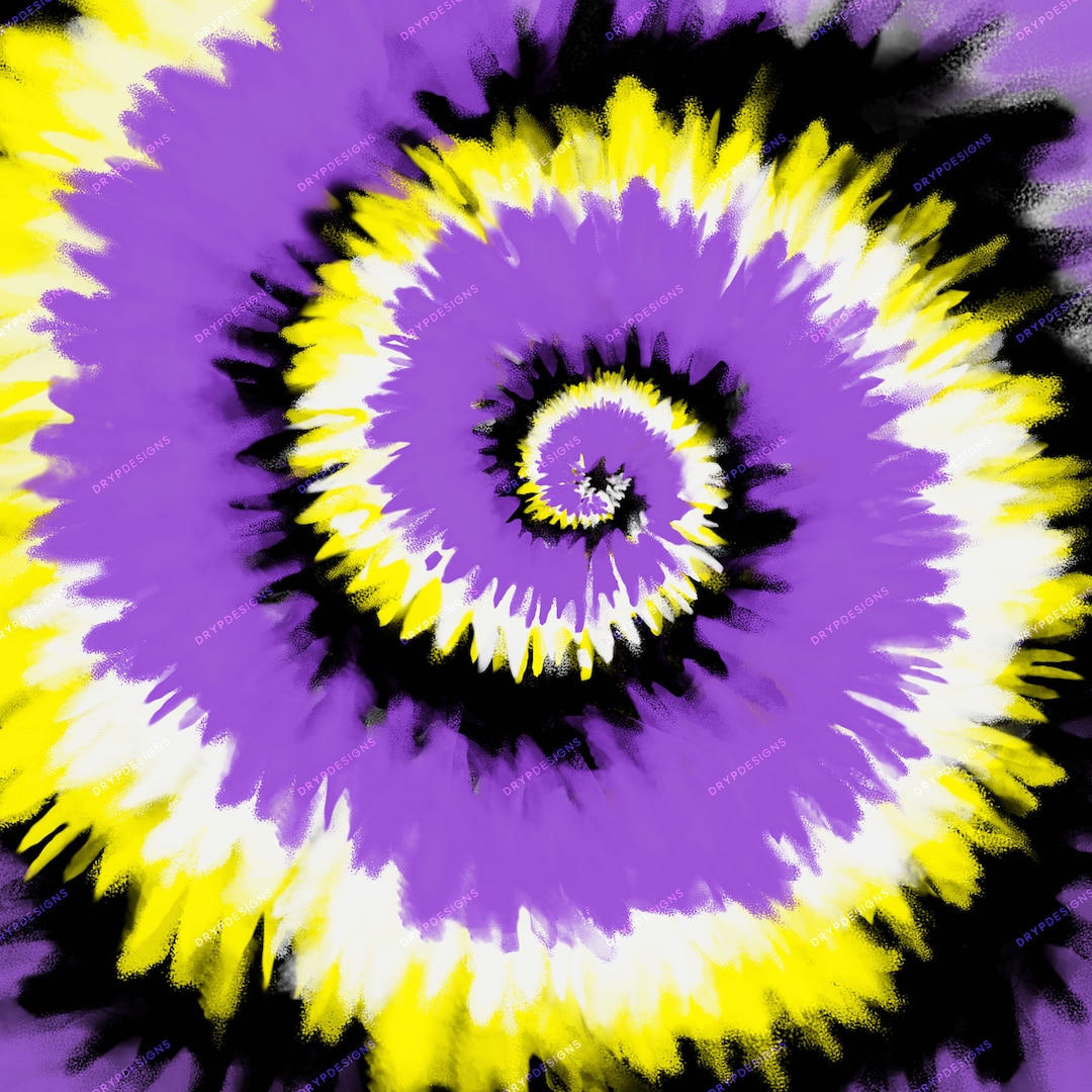 Purple + Yellow + Black + White Tiedye Swirl Digital Paper Background ...