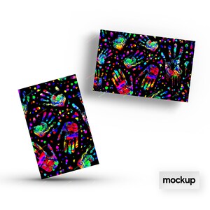 Rainbow Neon Painted Handprint Seamless Digital Paper Background ...
