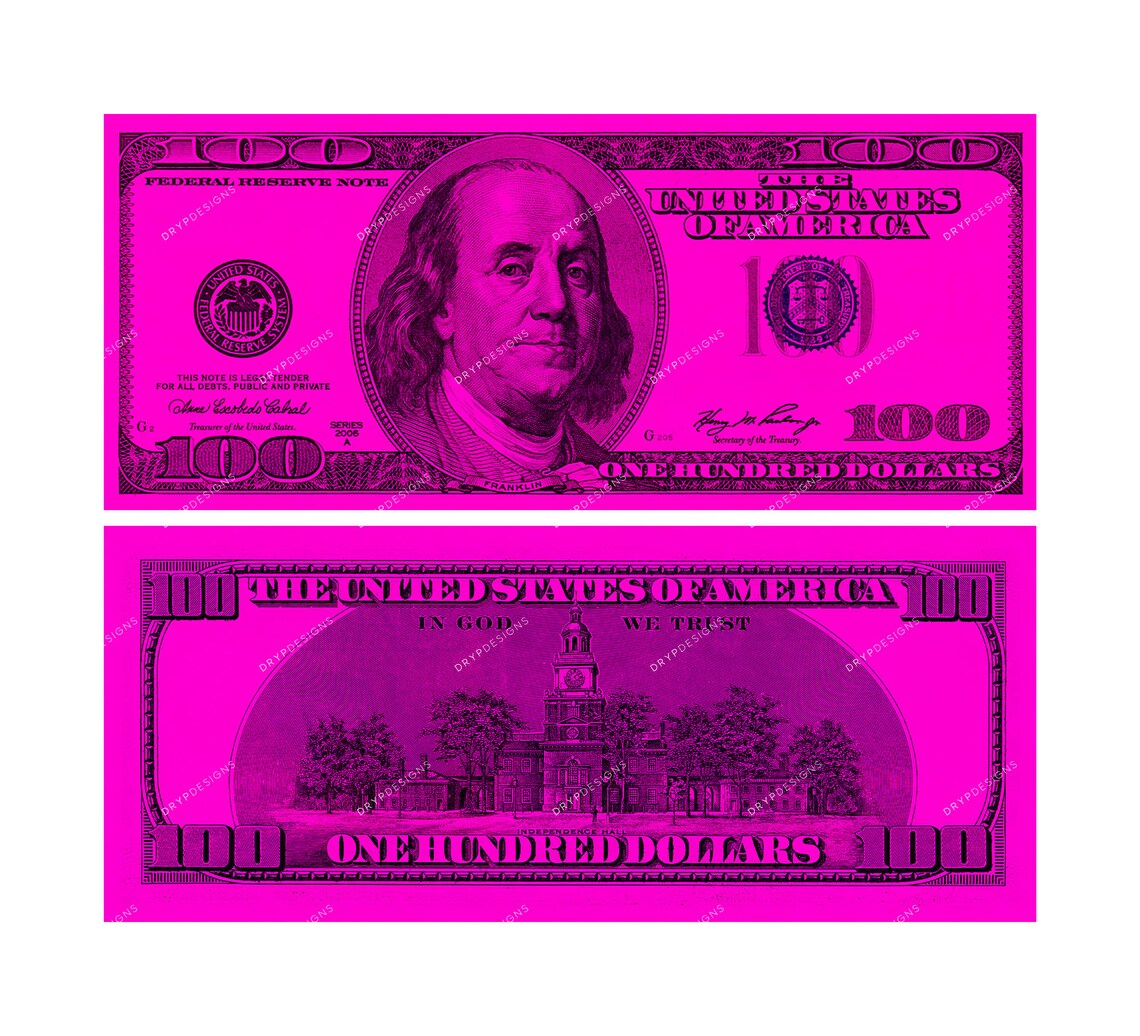 Pink Money 100 Dollar Bills PNG US One Hundred Dollar Bill - Etsy
