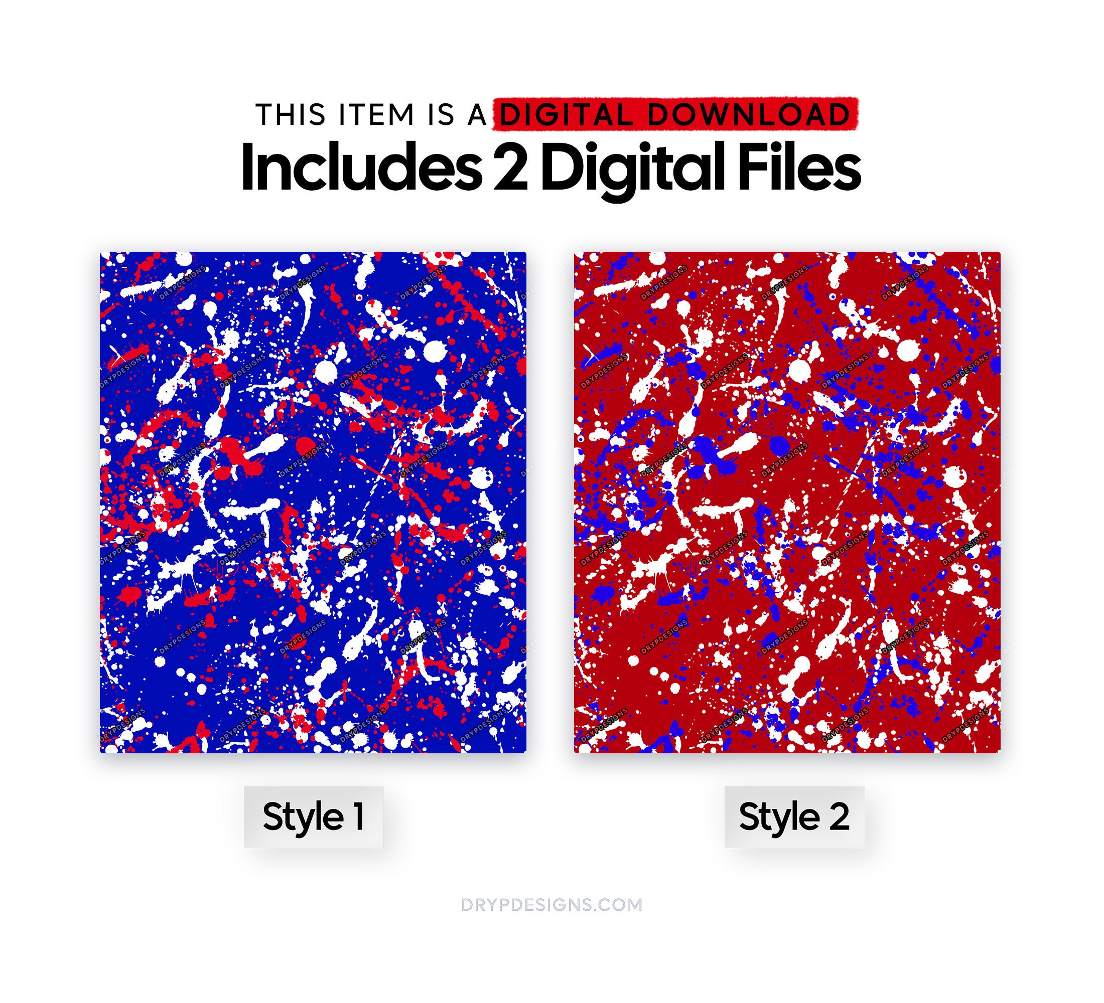 Red + White + Blue Paint Splatter Seamless Digital Paper Background ...