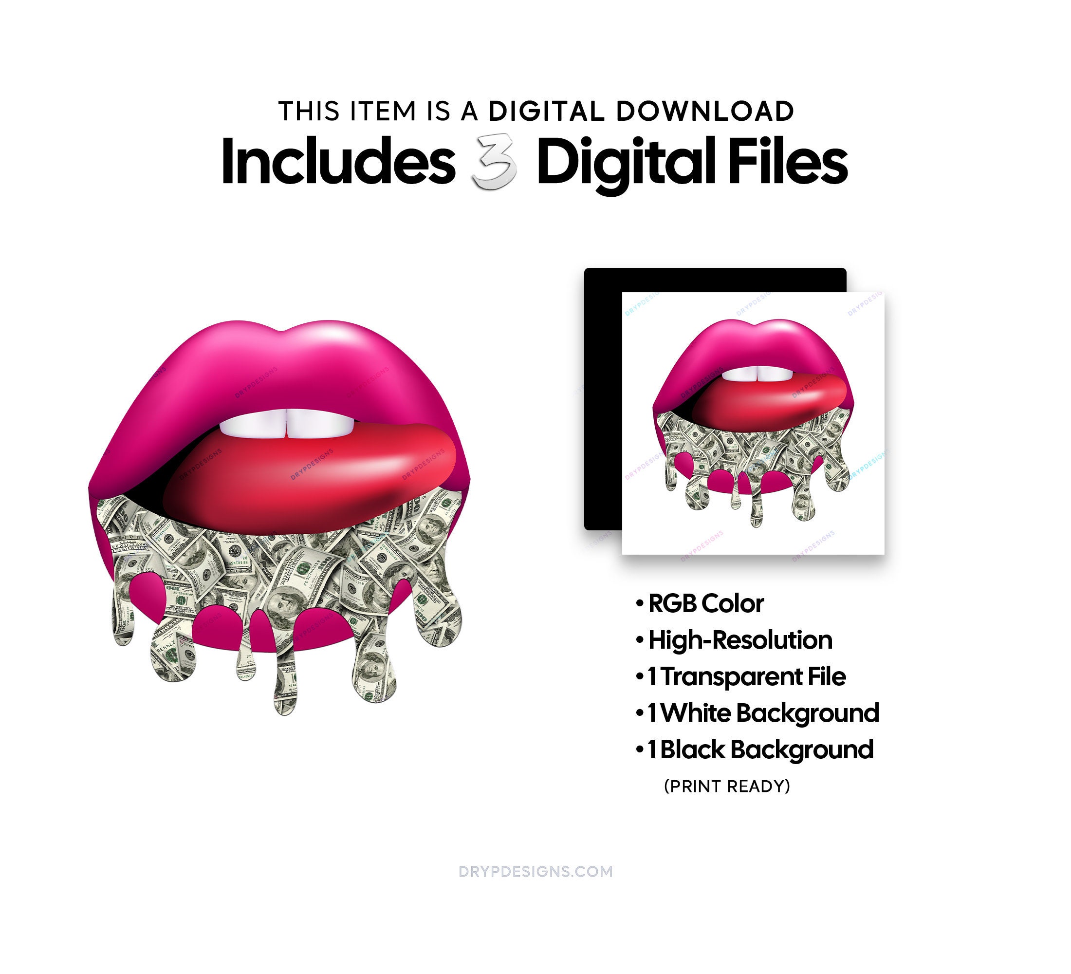 Dripping Money Lips PNG Graphic Instant Digital Download - Etsy