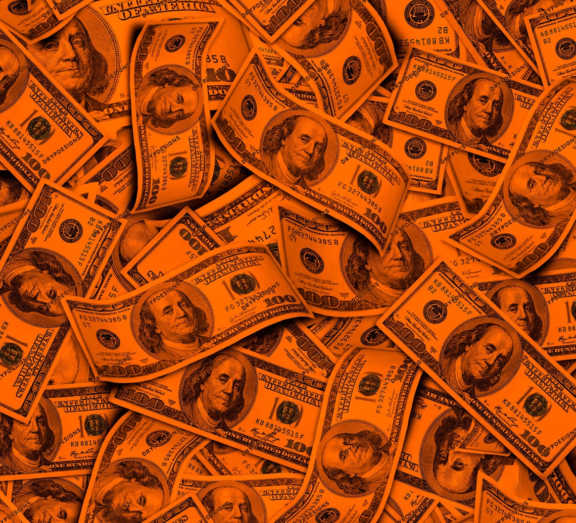 Orange Money Seamless Digital Paper Background Pattern - Raining ...