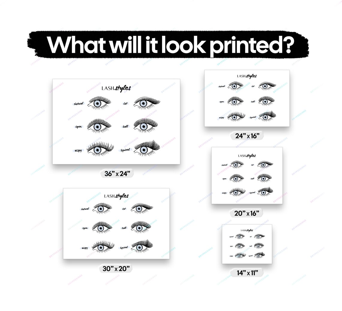 Eyelash Extension Style Chart Digital Art Print - Esthetician Lash ...