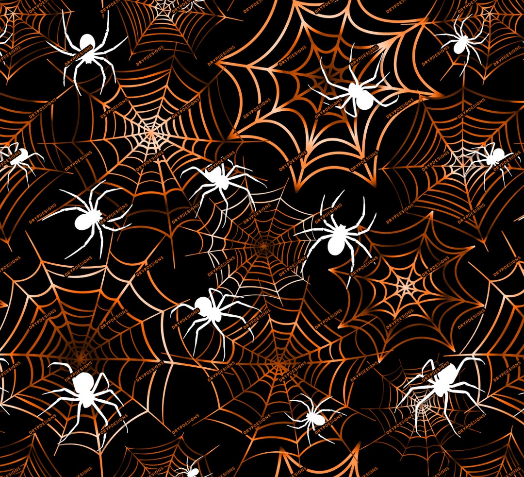 Orange Gradient Spiderweb Seamless Background Pattern - Black + Orange ...