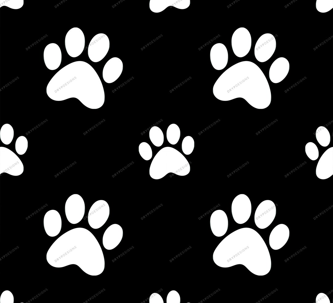 Black + White Paw Print Seamless Digital Paper Background Pattern ...