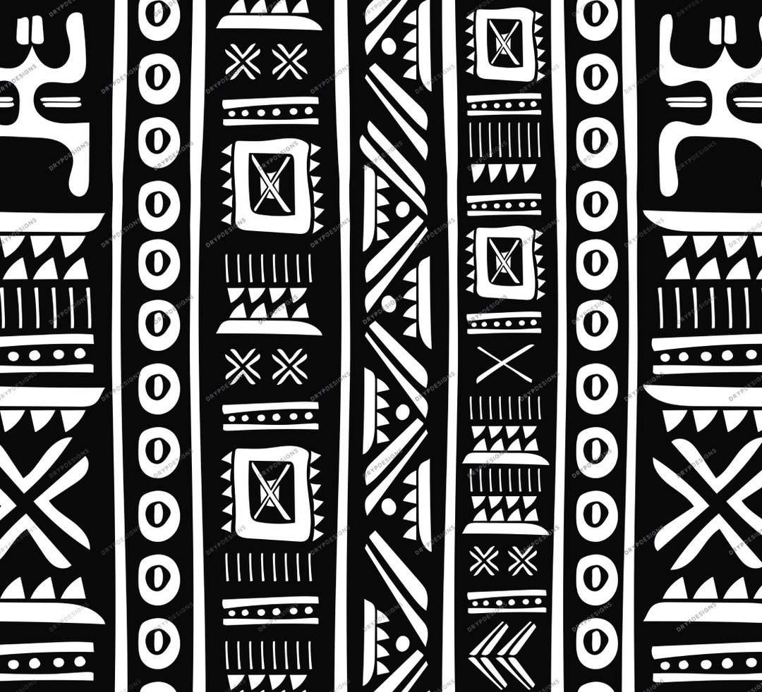 Black + White Aztec Tribal Seamless Pattern - Monochrome Tribal Design Digital Paper Background ...