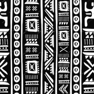 Black + White Aztec Tribal Seamless Pattern - Monochrome Tribal Design ...