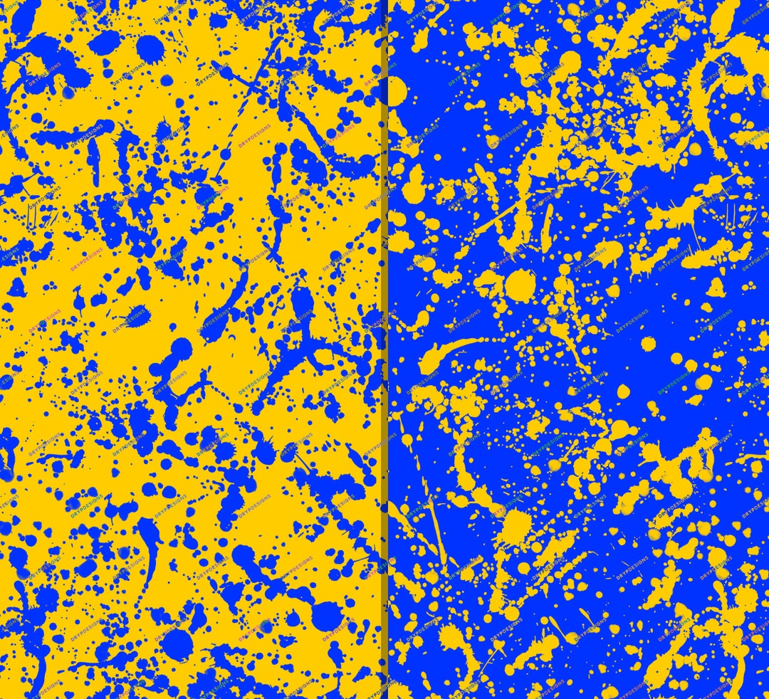 Blue + Yellow Paint Splatter Seamless Digital Paper Background - Paint ...