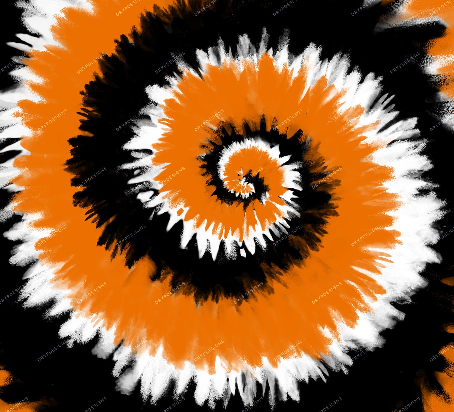 Black + Orange + White Tie-dye Digital Paper - Halloween Tiedye ...