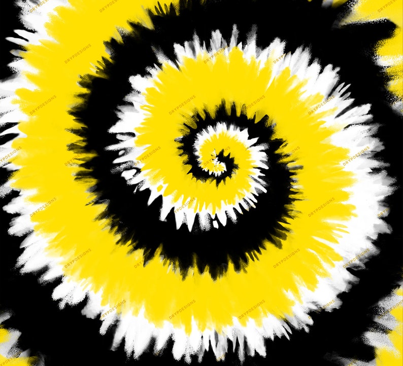 Yellow + Black + White Tiedye Swirl Digital Background Pattern - Bold ...
