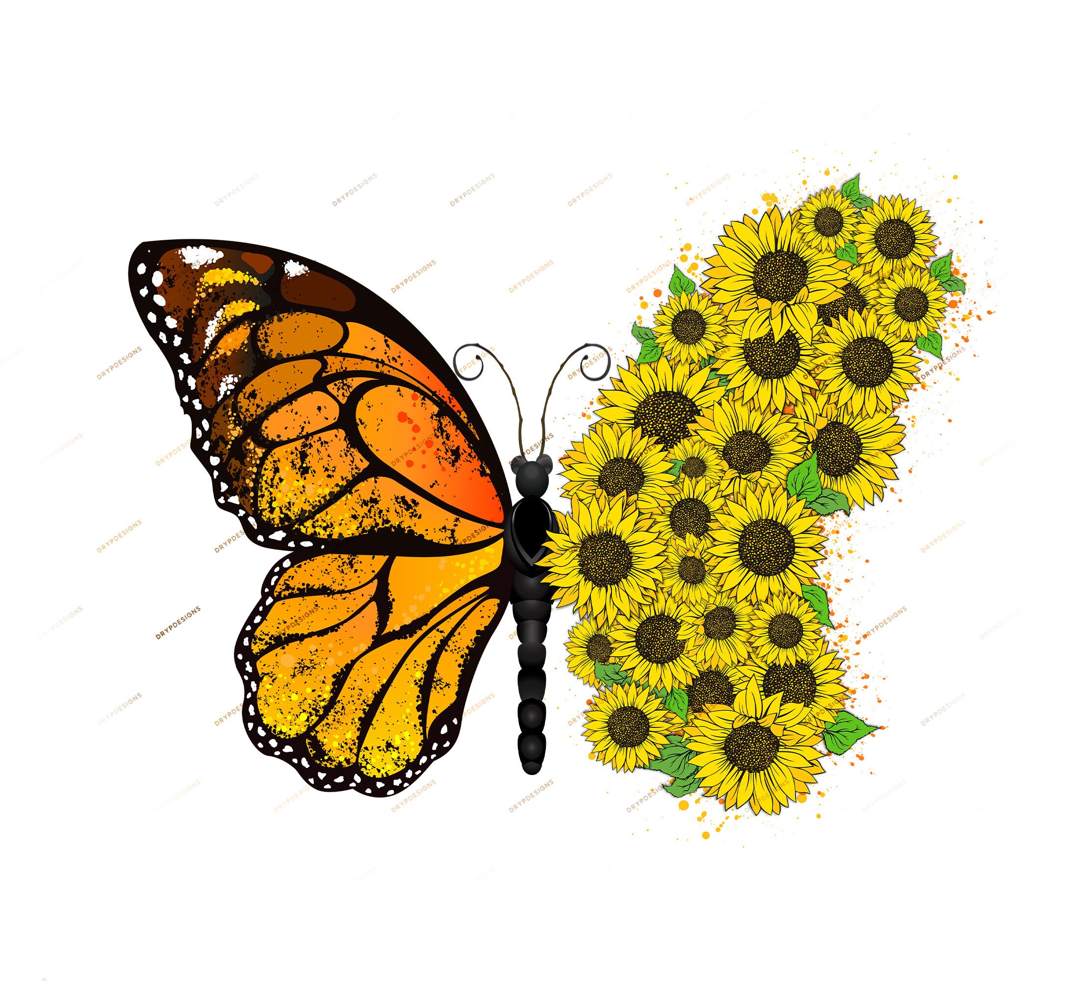 Sunflower Butterfly PNG Graphic Digital Download Files - Etsy