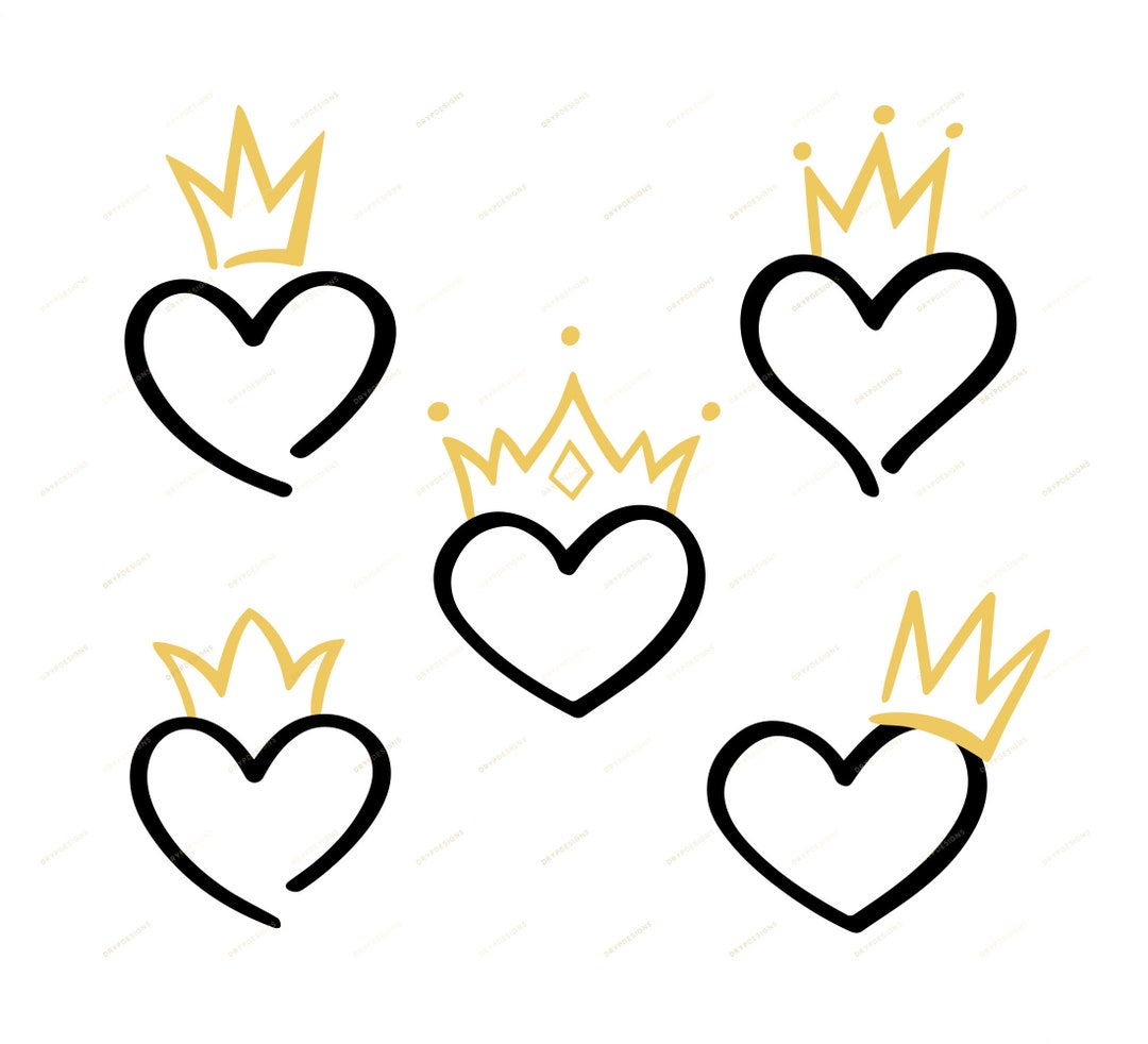 Crown Heart PNG + SVG Graphic Bundle - Simple Hand Drawn Royal Heart ...