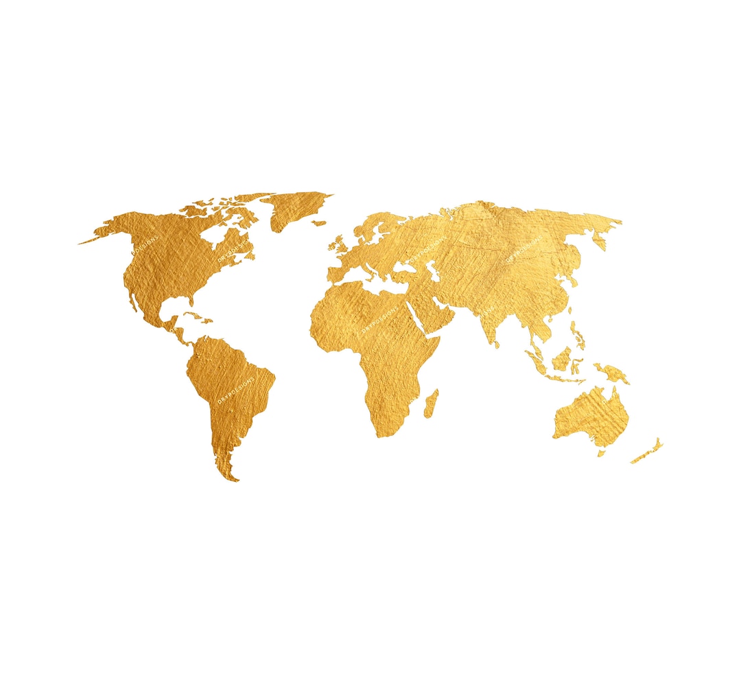 Gold World Map PNG Graphic - Gold Textured Map of World Transparent PNG ...