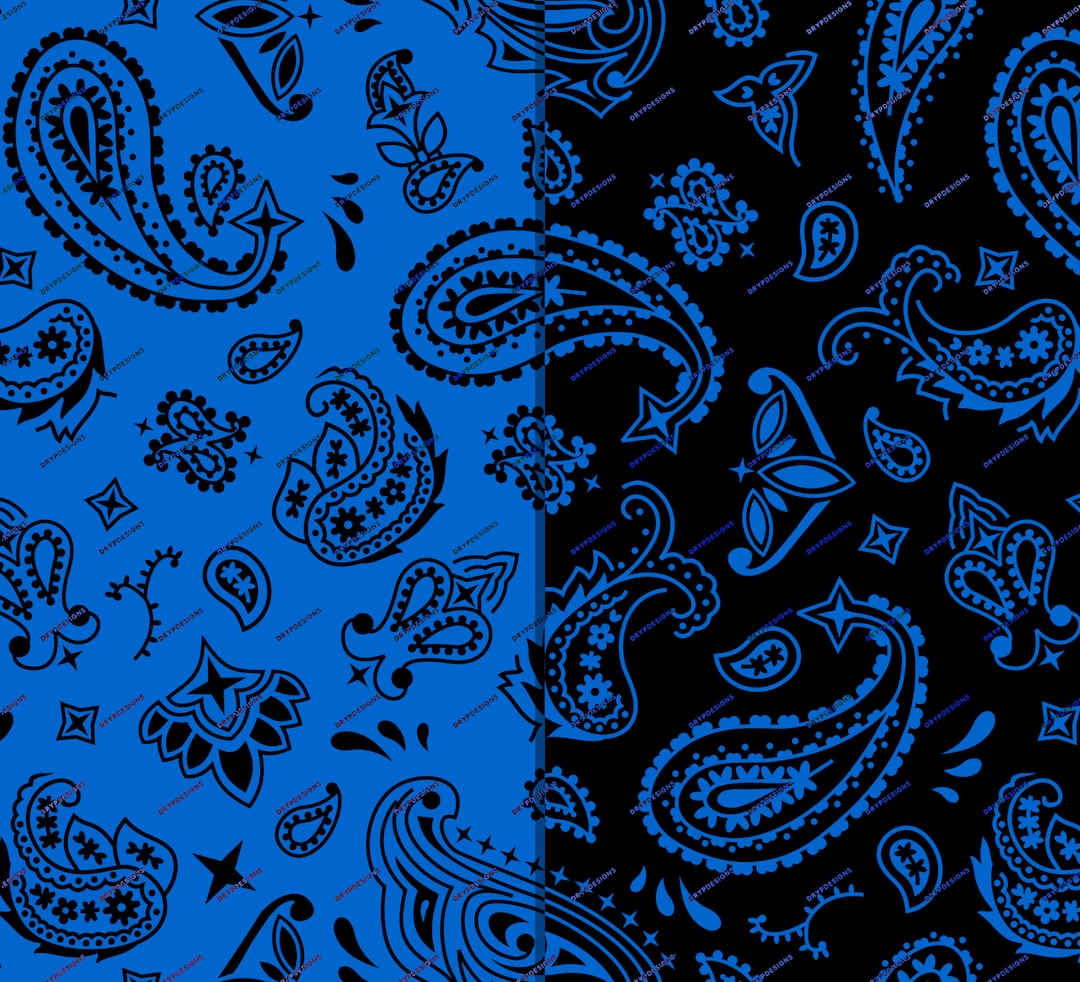 Blue + Black Bandana Seamless Background Pattern - Classic Bold Paisley ...