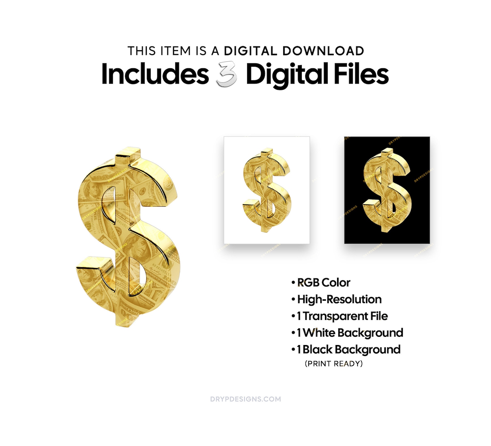 Gold Money Sign PNG Graphic Shiny Gold Cash Symbol Digital - Etsy