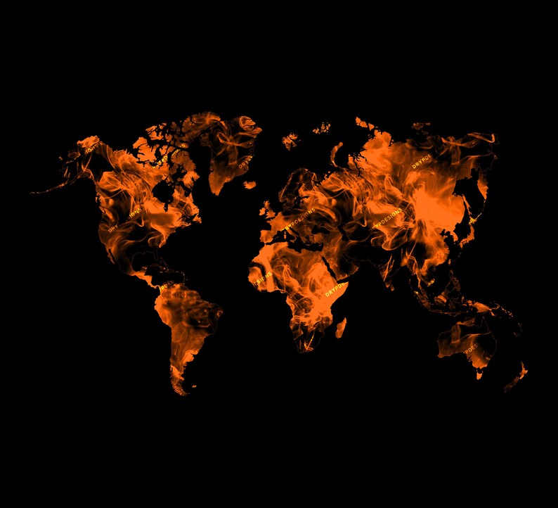 World on Fire Burning World Map PNG Graphic Fire Textured - Etsy
