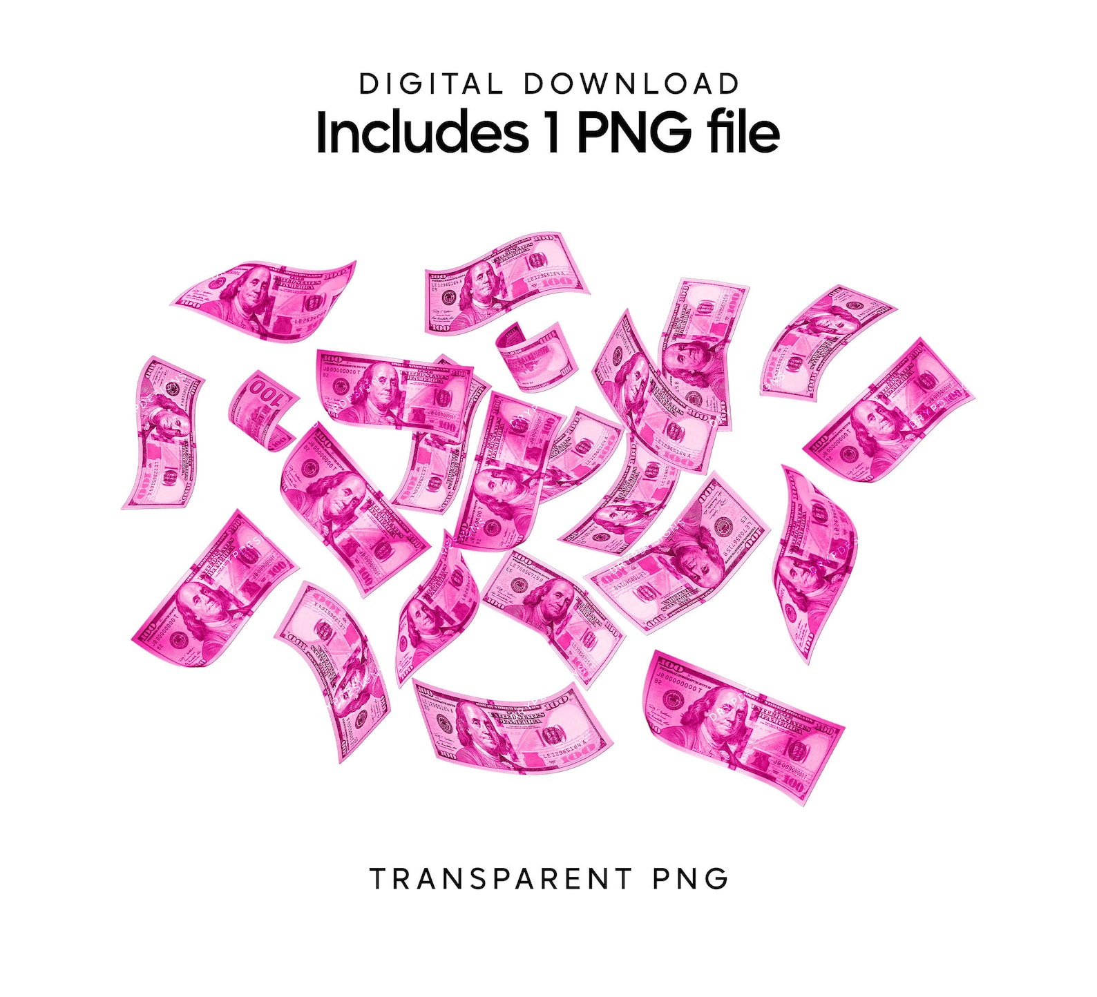 Falling Pink Money PNG Graphic Overlay Raining Pink 100 - Etsy