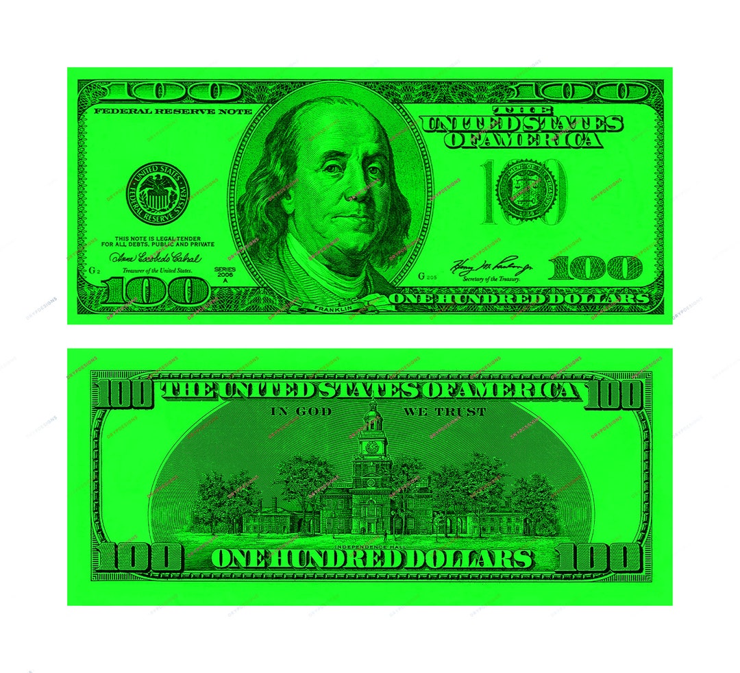Lime Green 100 Dollar Bill Money PNG Graphic - US One Hundred Dollar ...
