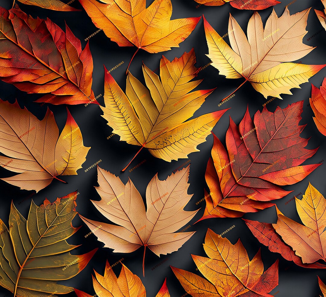 3D Fall Leaves Seamless Digital Paper Background - Realistic Orange ...