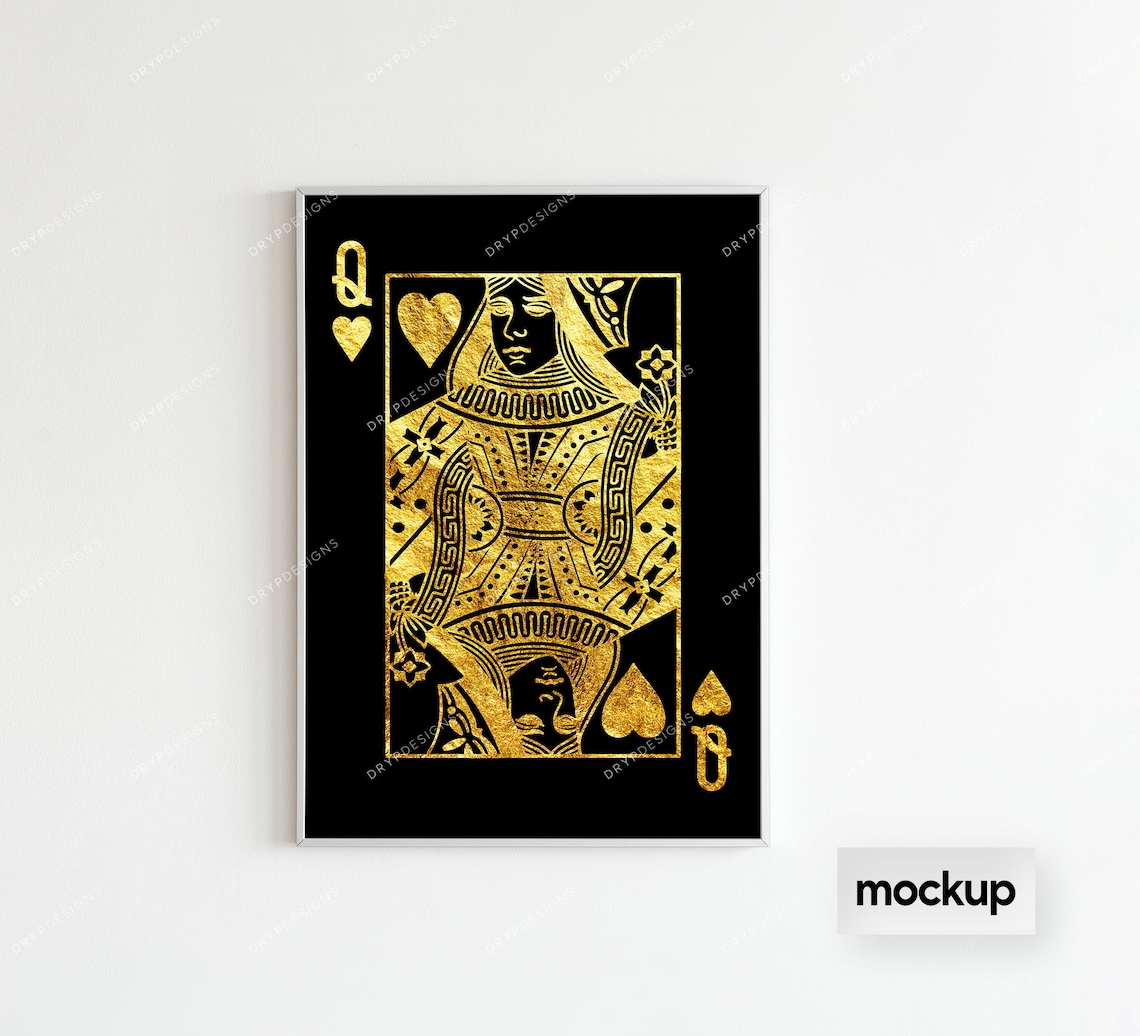 Gold King of Spades - Queen of Hearts Face Card PNG - Digital Art Print ...