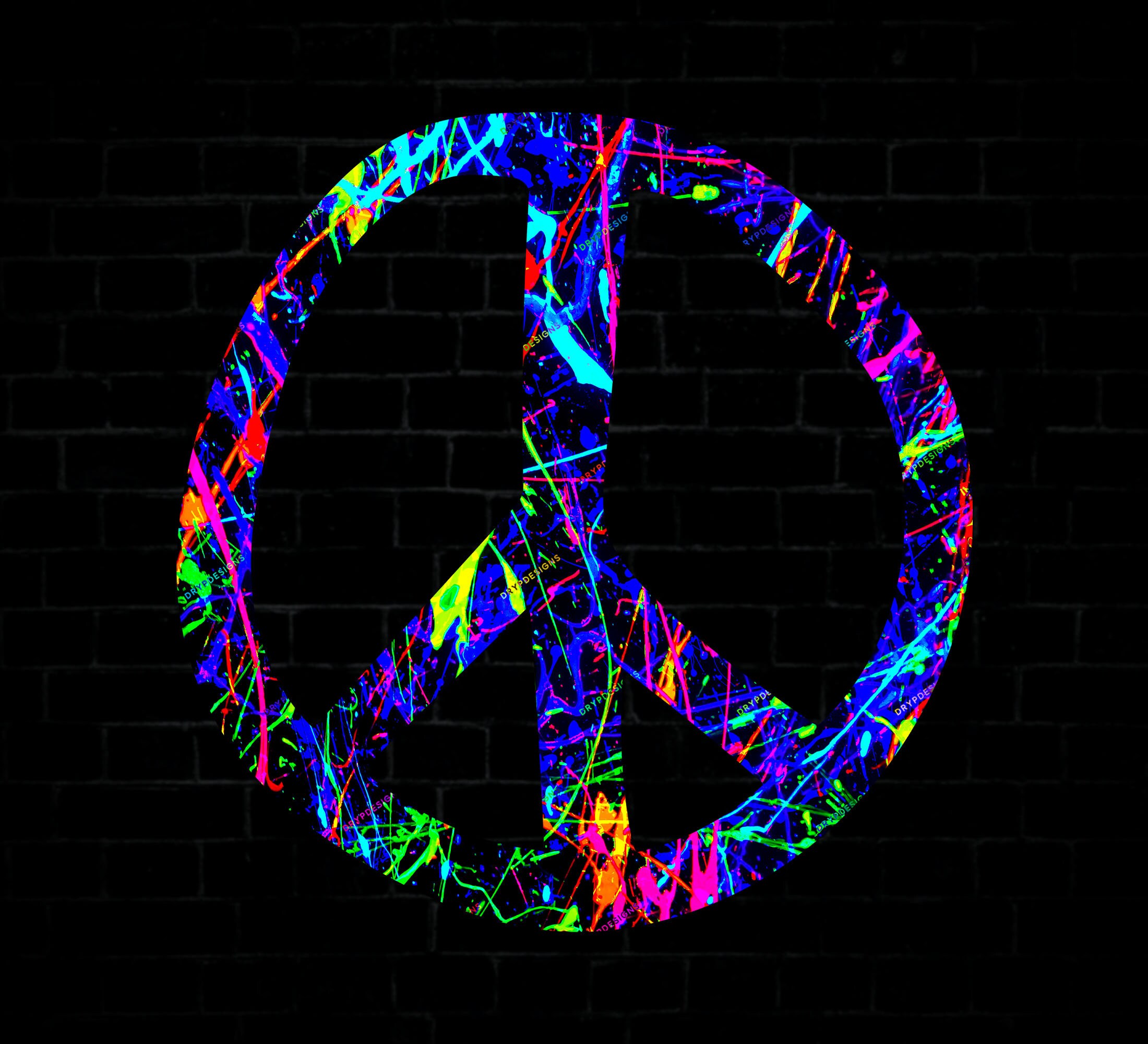 Neon Paint Splatter Peace Symbol Peace Sign Neon PNG Graphic - Neon ...