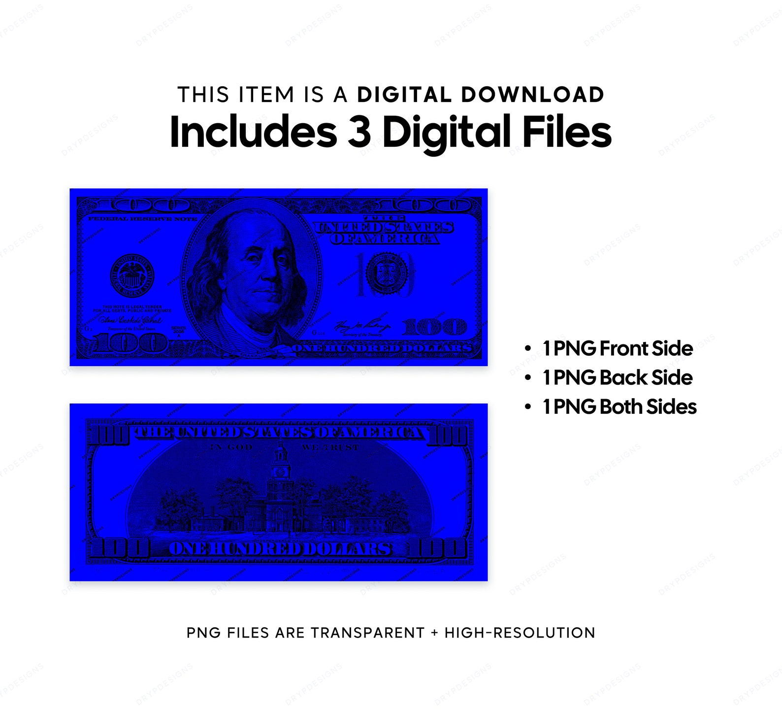 Royal Blue 100 Dollar Bill Money PNG Graphic - US One Hundred Dollar ...