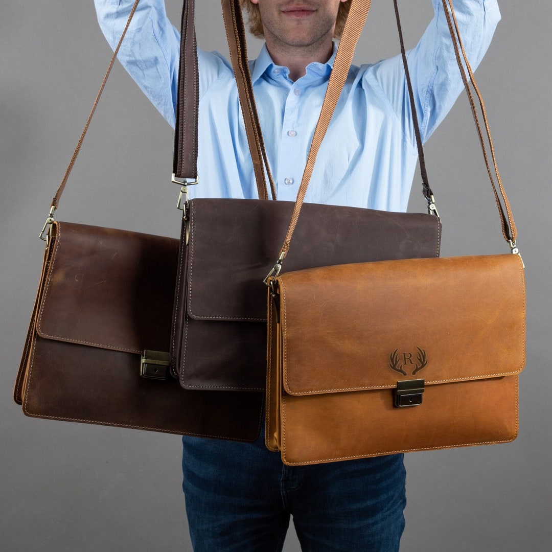Custom Handmade Leather Laptop Briefcase, Personalized Leather ...