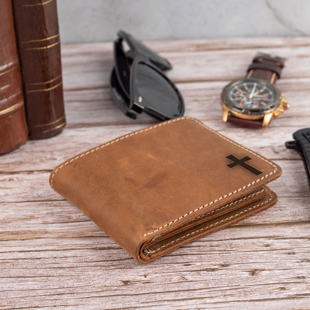 Customized Cross Design Wallet for Him, Christmas Gift, Leather ...
