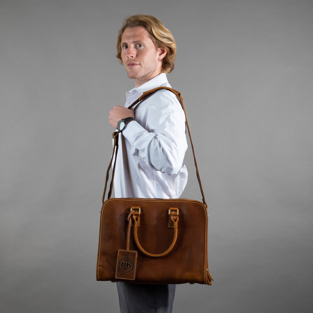 Birthday Gift for Men, Personalized Leather Briefcase, Custom Laptop ...