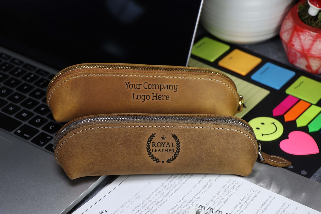 Custom Engraved Leather Pencil Case, Personalized Logo Design - Etsy