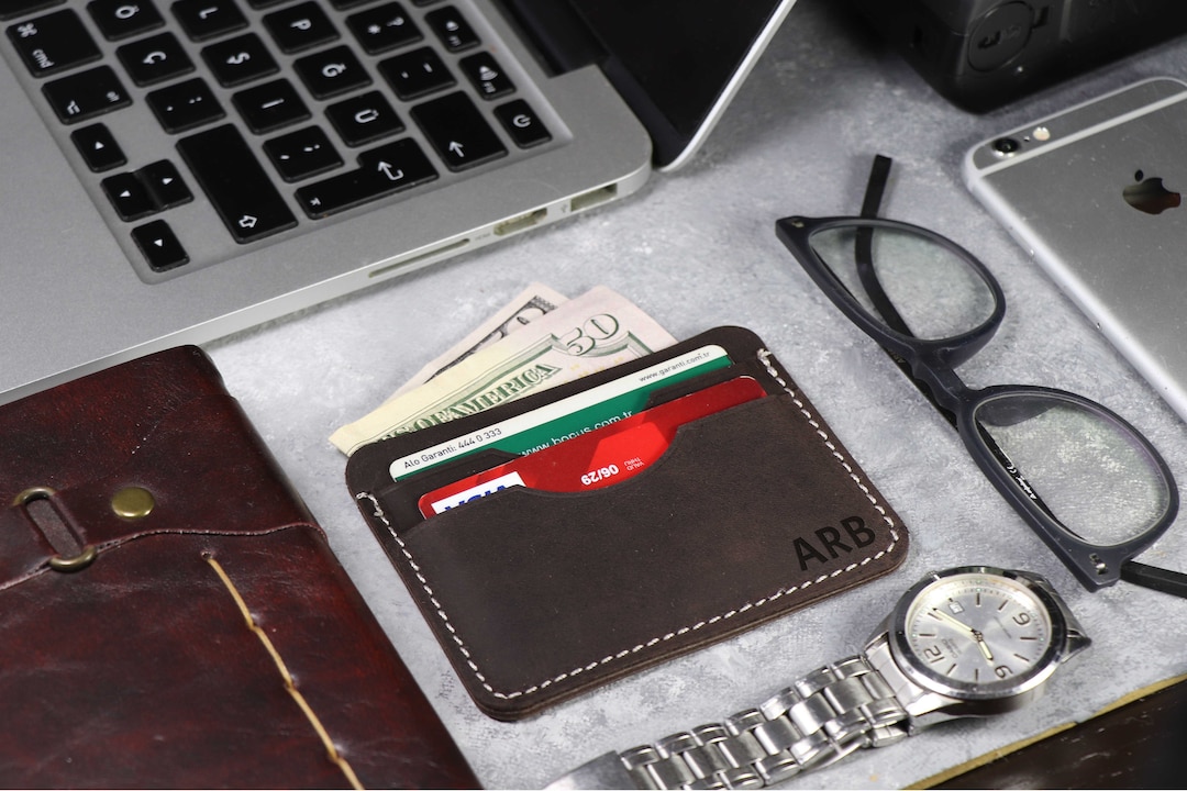 Custom Modern Card Holder, Monogrammed Leather Card Holder With ...