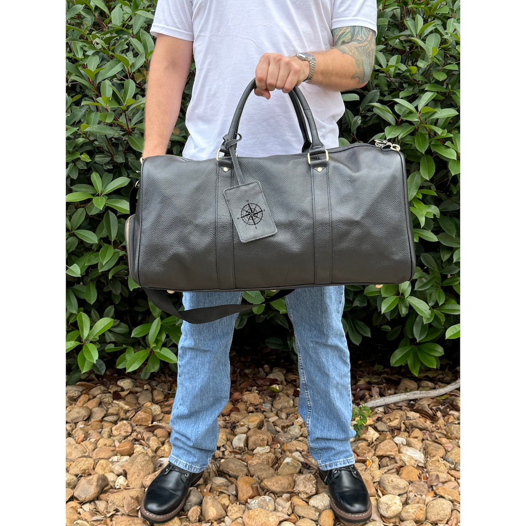 Customized Leather Duffel Bag for Dad, Leather Luggage Bag for Men ...