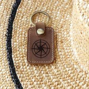 Custom Leather Compass Keychain, Personalized Traveler Gift - Etsy