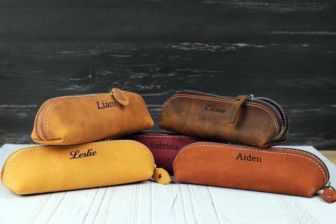 Personalized Leather Pen Pouch, Handmade Buffalo Leather Pencil Case - Etsy