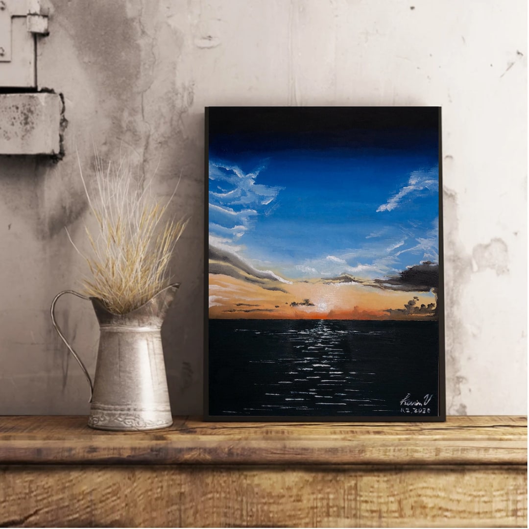 The Blue Sunset Painting Poster Wall Art - Etsy