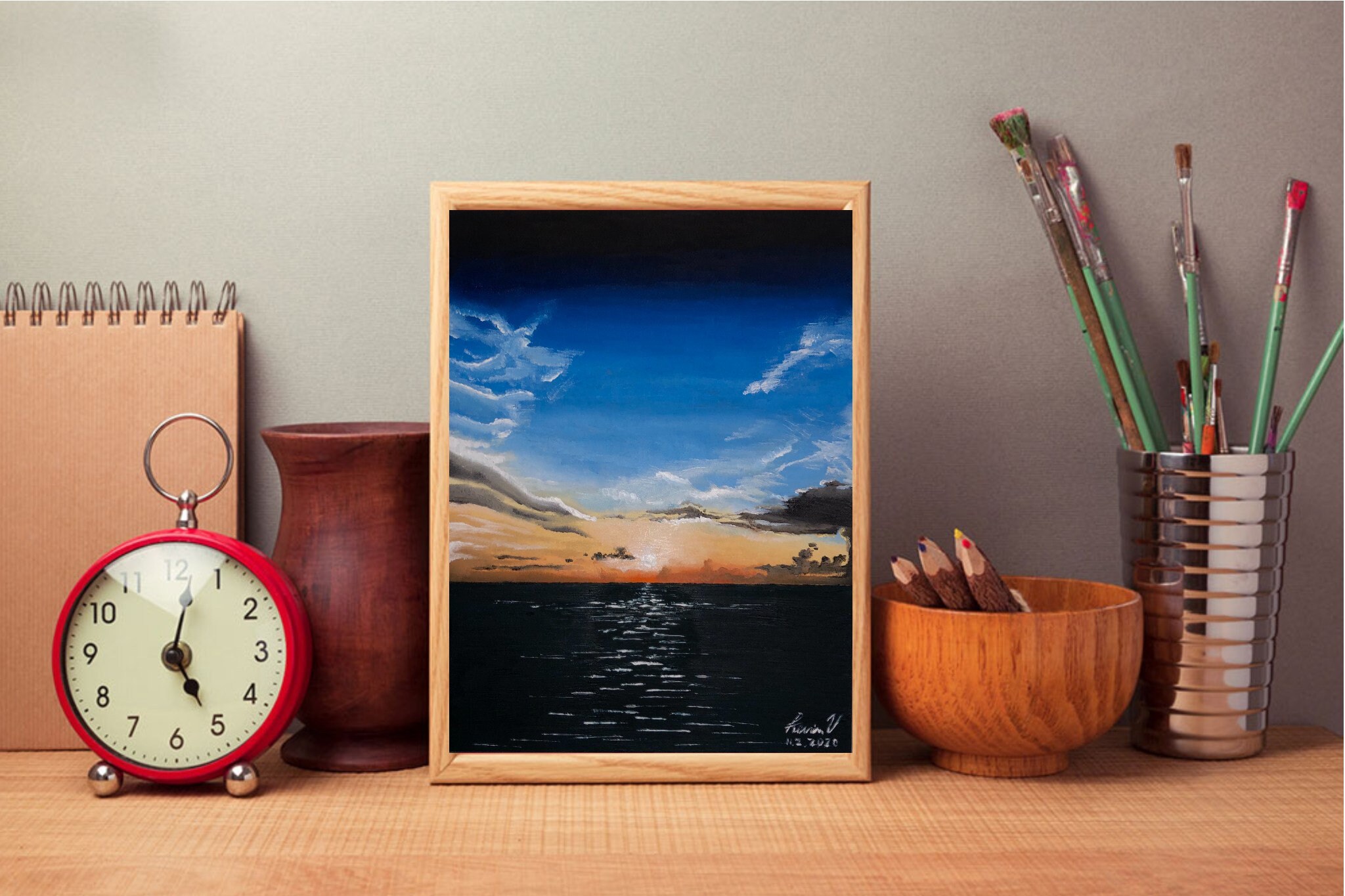 The Blue Sunset Painting Poster Wall Art - Etsy