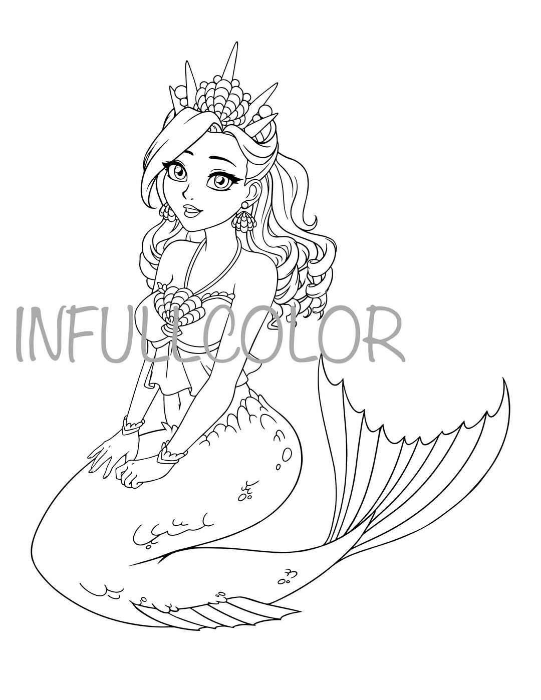 Mermaid Coloring Page - Etsy