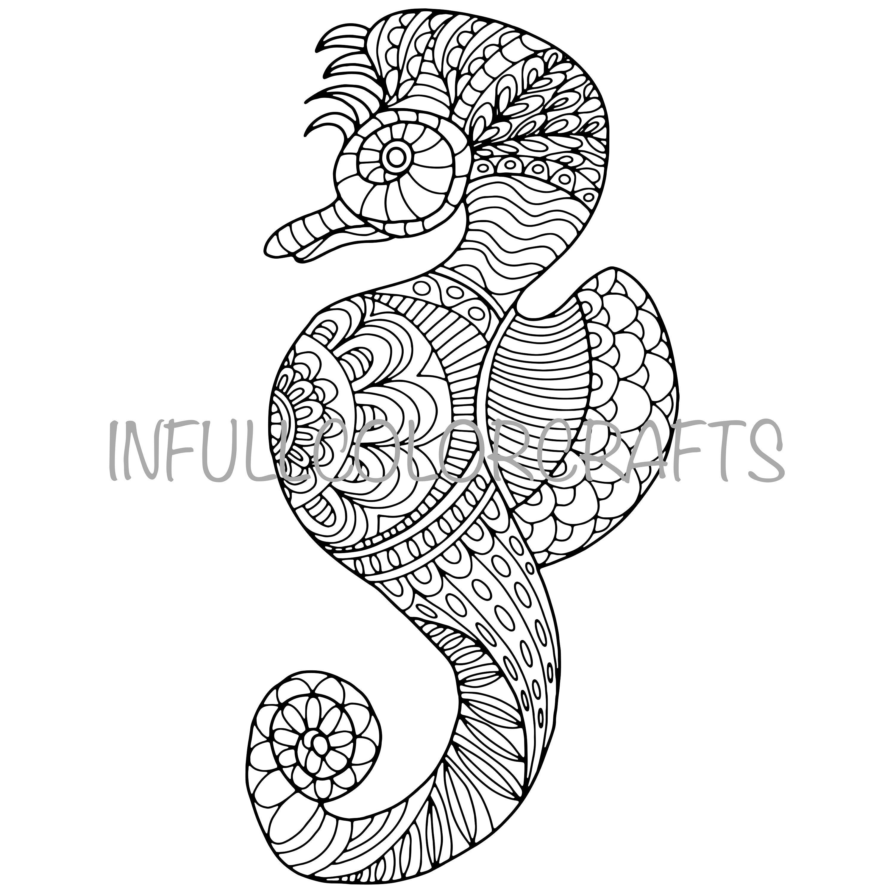 Seahorse Mandala Coloring Page - Etsy