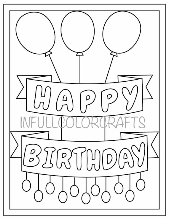 Happy Birthday With Balloon Coloring Page | Etsy